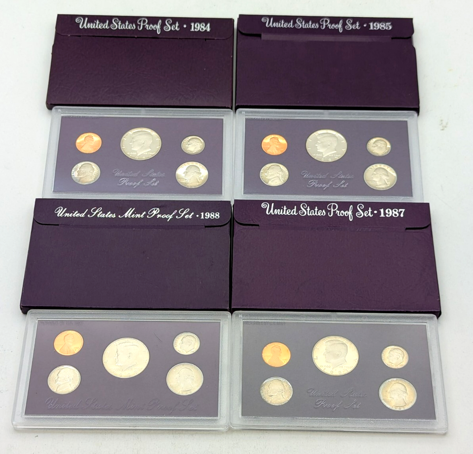 Lot of 7 US Proof Set Coins 1984 85 1987-1990 1992 Orig Box Great 4 ...