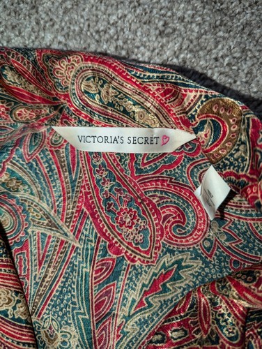 Vintage 90s Victorias Secret Sleep Shirt Red Gold Paisley Satin Logo pj ...