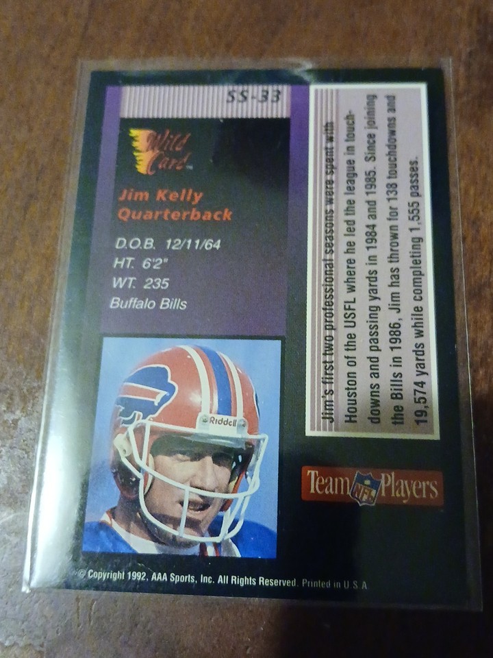 Jim Kelly Foil Stat Smashers 1992 Wild Card Original Chase Insert ...