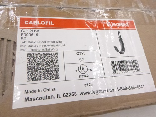 50 Pack Cablofil / Legrand F000615 3/4" J-Hook Wide/Ret - Batwing Clip ...