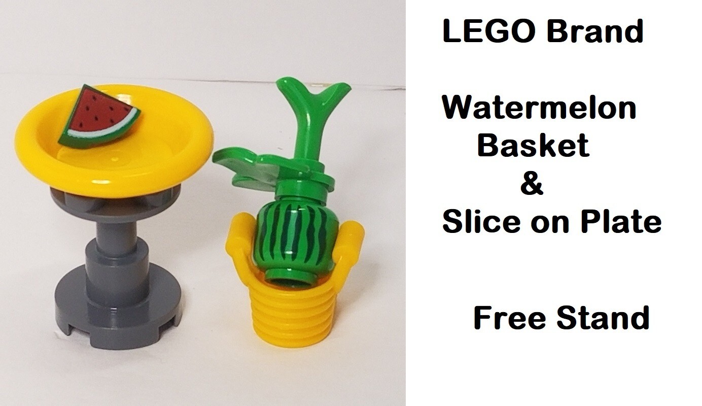 LEGO Fruit Basket WATERMELON Slice on Plate with FREE STAND Bright Red ...