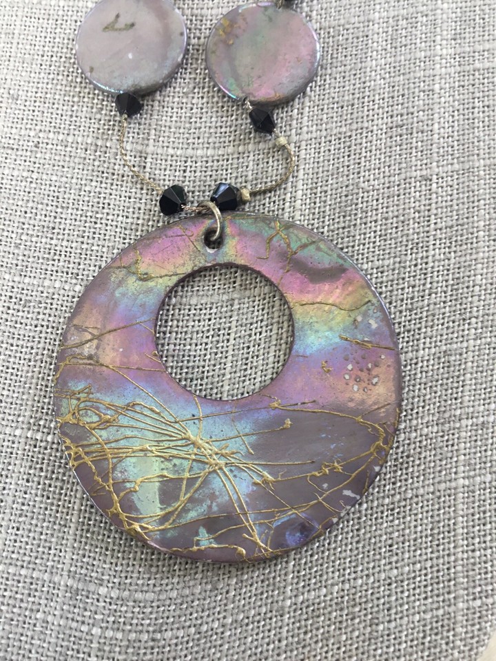 you and i Shell Disc Necklace Oil Slick & Gold Paint Drip Shell Disc | eBay
