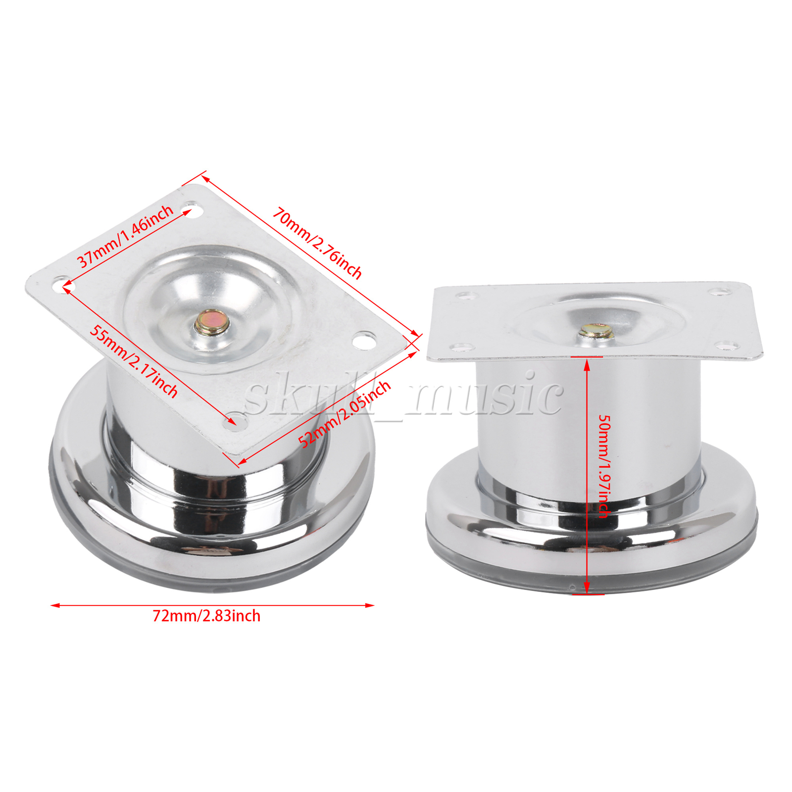 4 Pieces Adjustable Cold Rolled Steel Furniture Feet 1.97" x 1.97" with ...