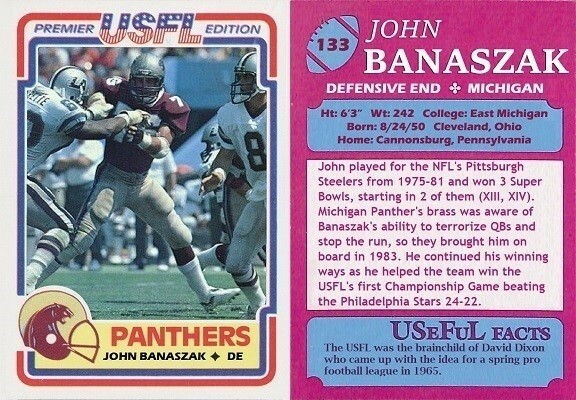 John Banaszak 1984 USFL Custom Card Michigan Panthers Pittsburgh ...