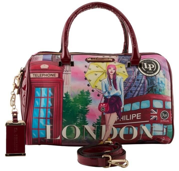 LP La Philipe Purse "Umbrella in London" Handbag Red Large Bag Black ...
