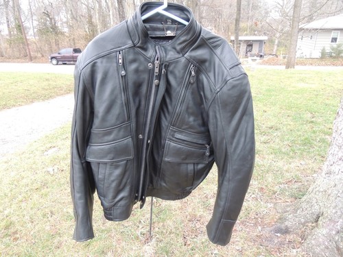 Xpert Mens Motorcycle Leather Jacket Black Lined Polyester, Size XXL ...