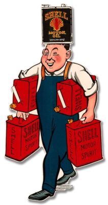 SHELL MOTOR SPIRIT MAN HOLDING CANS 23" HEAVY DUTY USA MADE METAL ...