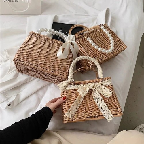 Straw Beach Ribbons Clutch Bag Rattan Weaving Basket Clutch Purse Women ...