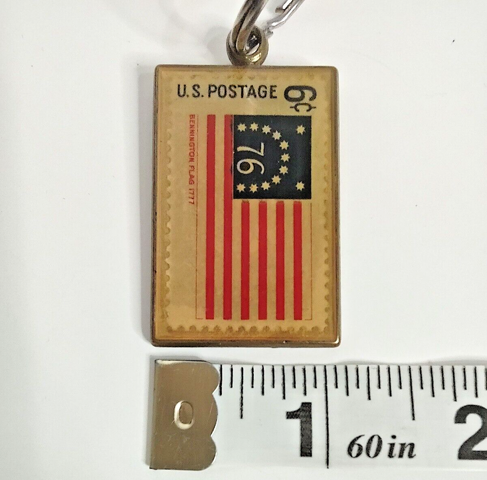Vintage Antaya .6 CENT Encased U.S. Stamp Bennington Flag Key Chain ...