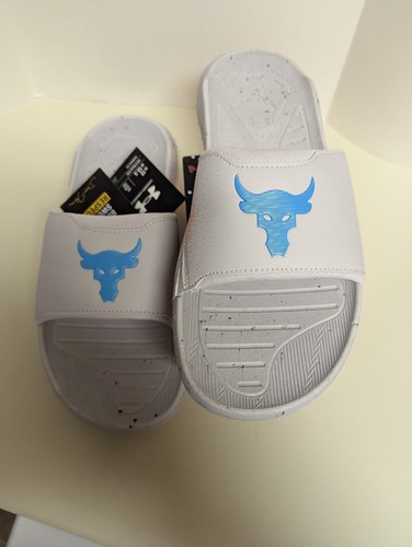 Under Armour Project Rock 3 Grey Blue Surf Charged Slides Sandals Men’s ...