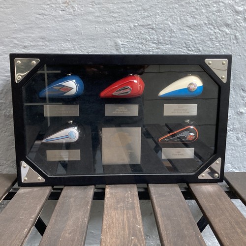 2006 Harley Davidson Mini Gas Give Tanks Ornament Set Glass Shadow Box ...