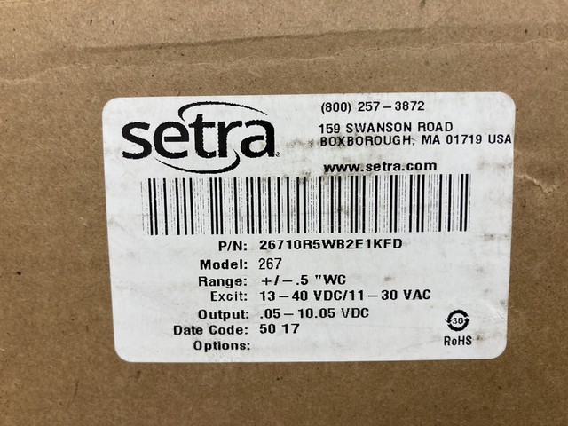 Setra Model 267 Differential Pressure Transducer 2671100LD112KCRJ for ...
