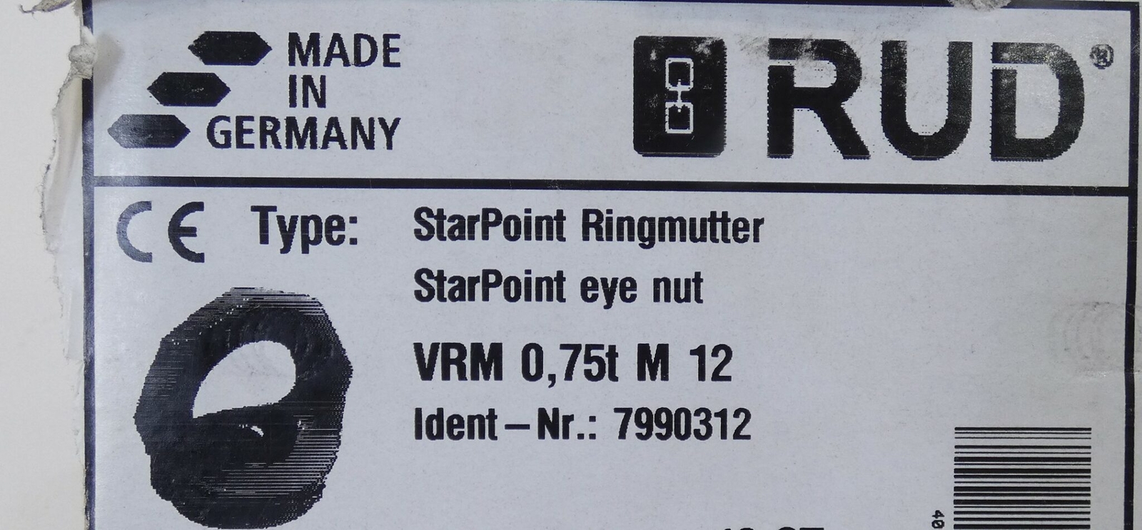 Rud 7990312 Hoist Ring 0.75T VRS WLL 1650 LBS Starpoint Eye Nut ...