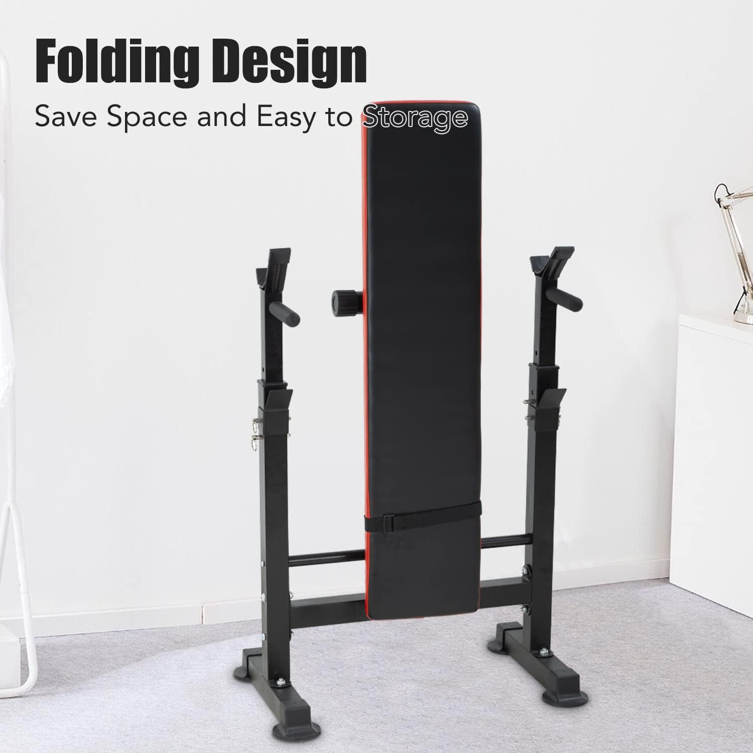 Adjustable Weight Bench with Barbell Rack, Bench Press Folding Workout ...