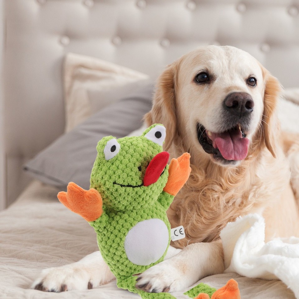 Dog Squeaker Toy - Stuffed Frog Animal Puppy Plush Chewing Interactive ...
