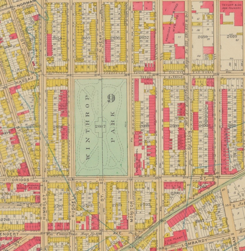 1908 GREENPOINT BROOKLYN NY WINTHROP PARK PS 110 & 181 CALYER-AMOS ST ...