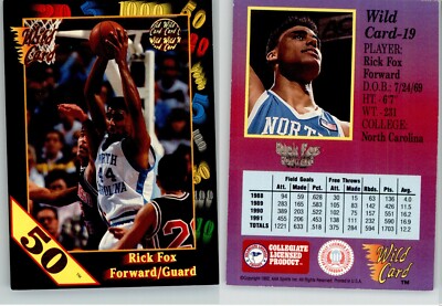 Rick Fox 1992 Wild Card Collegiate 50 Stripe #19 RC Rookie UNC North ...