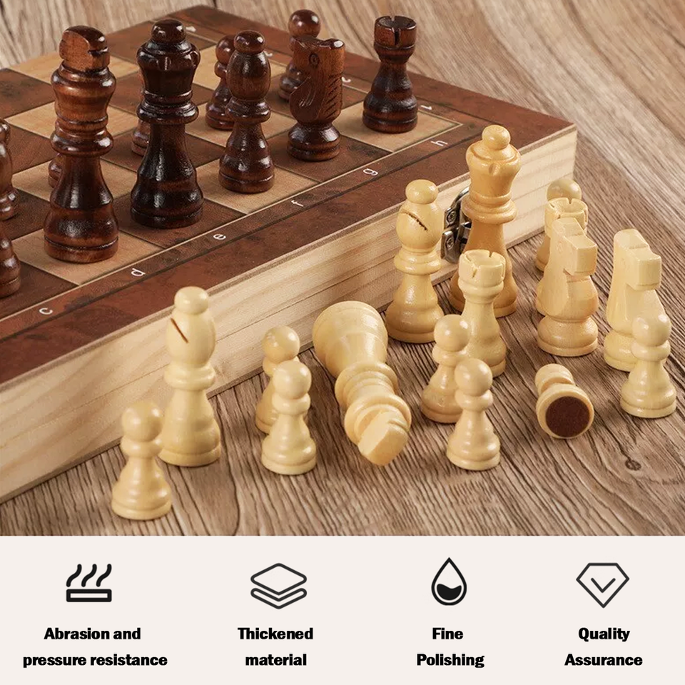 XL Large 39cm Chess Wooden Set Folding Chessboard Pieces Wood Board ...