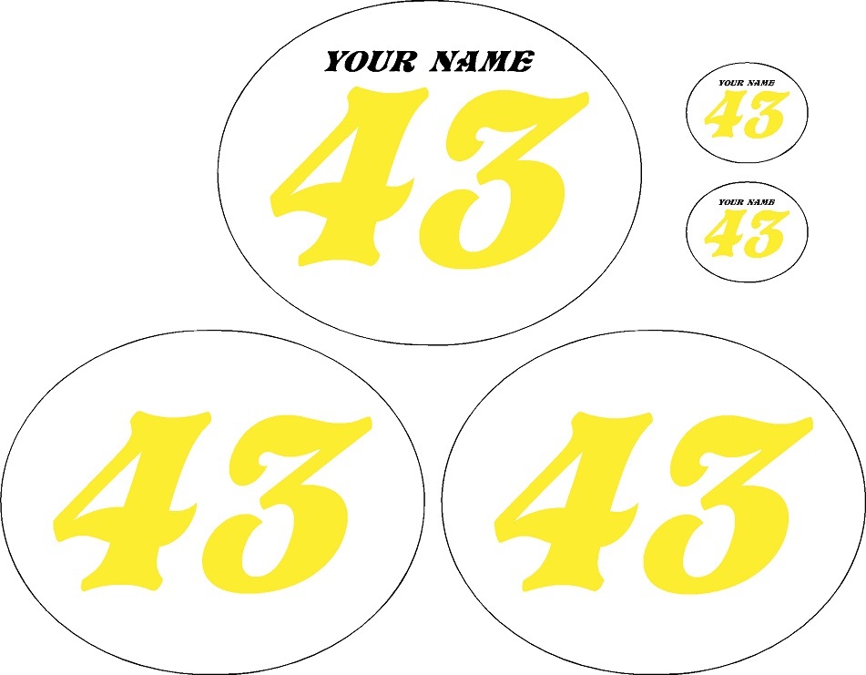 Vintage Oval MX Decals White Backgrounds - Bright Yellow Numbers ...