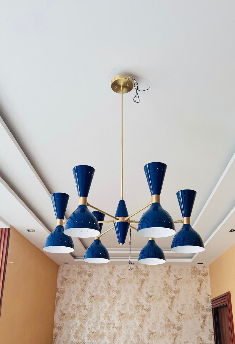 Modern Handcrafted Brass 6 Arms 12 Light Sputnik Chandelier Ceiling ...