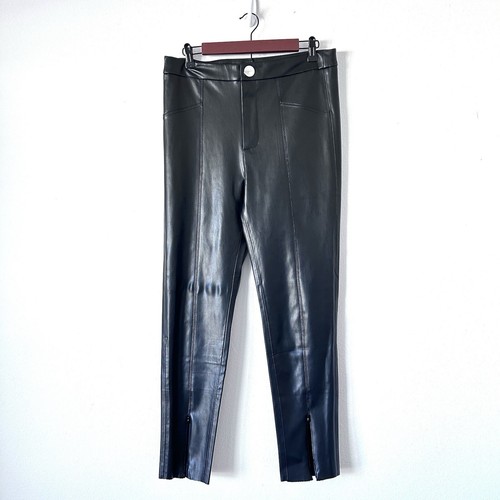 ZARA Dark Academia Faux Leather Large Ankle Zip Hem High Waisted Black ...