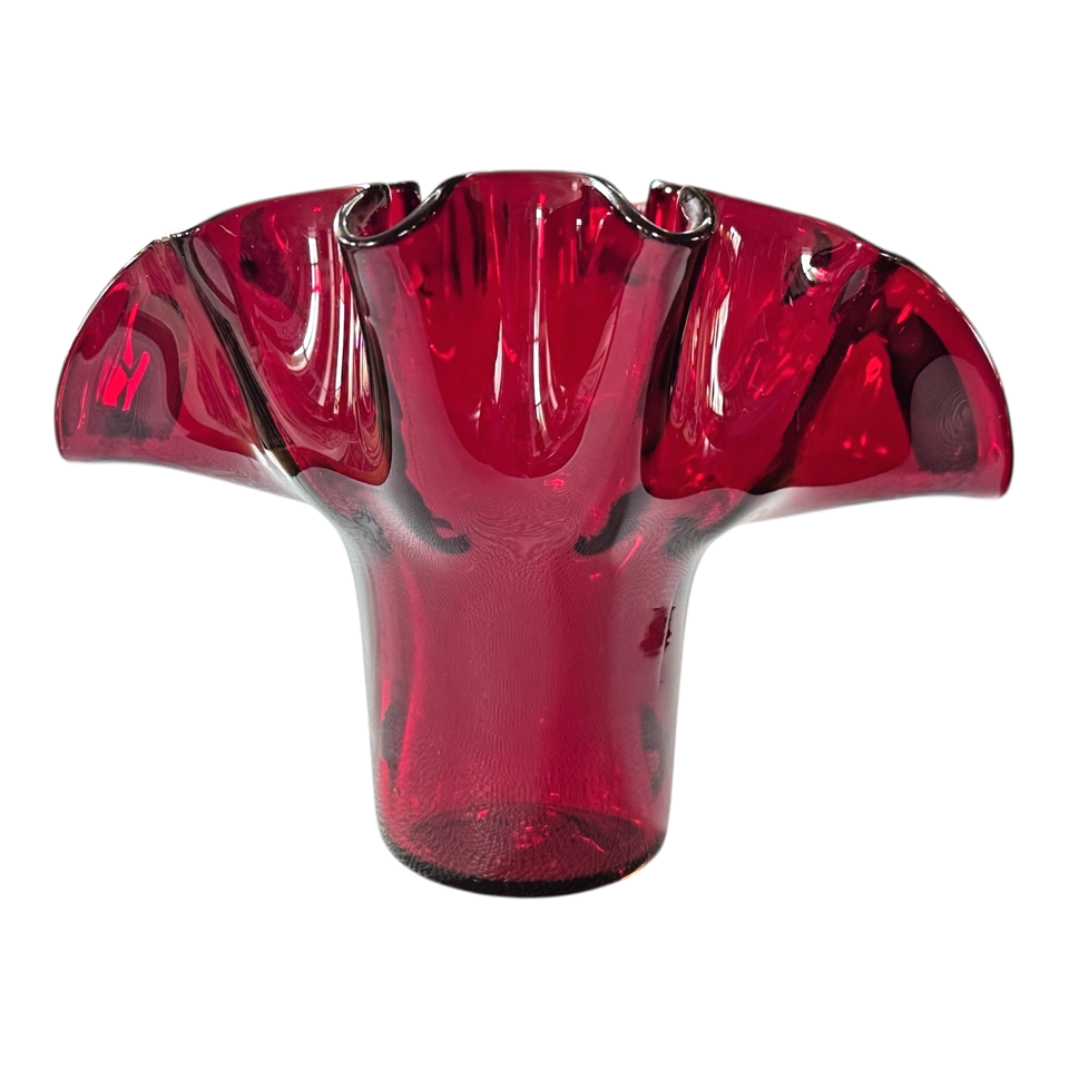 Vintage Mid-Century Bischoff Ruby Red Handblown Art Glass Ruffled Fan ...