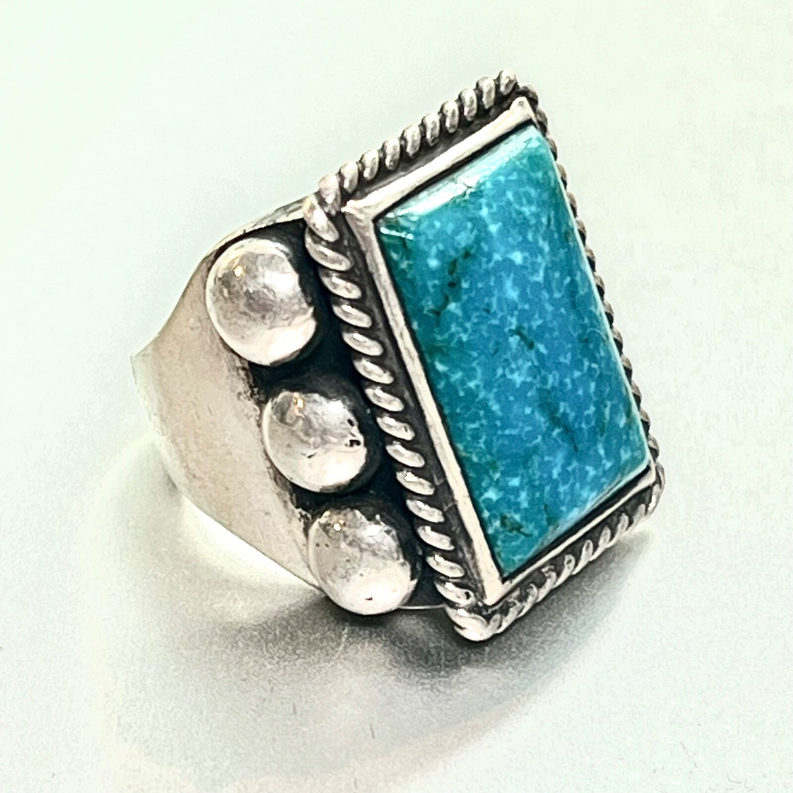 LARRY SMITH 6 Point Rectangle Turquoise Ring Size 7 Sterling Silver 18k ...
