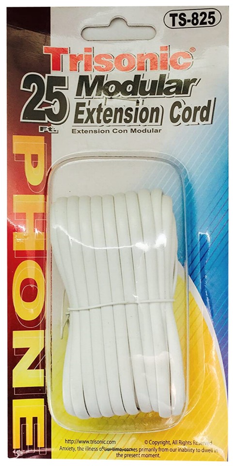 Telephone Extension Cord 25 Feet Long Phone Cable Line Wire - White ...