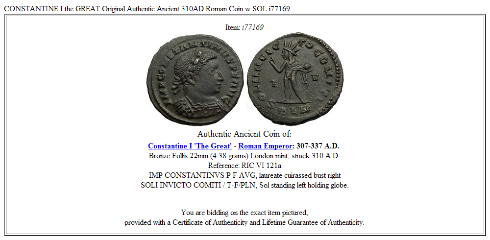 CONSTANTINE I the GREAT Original Authentic Ancient 310AD Roman Coin w ...
