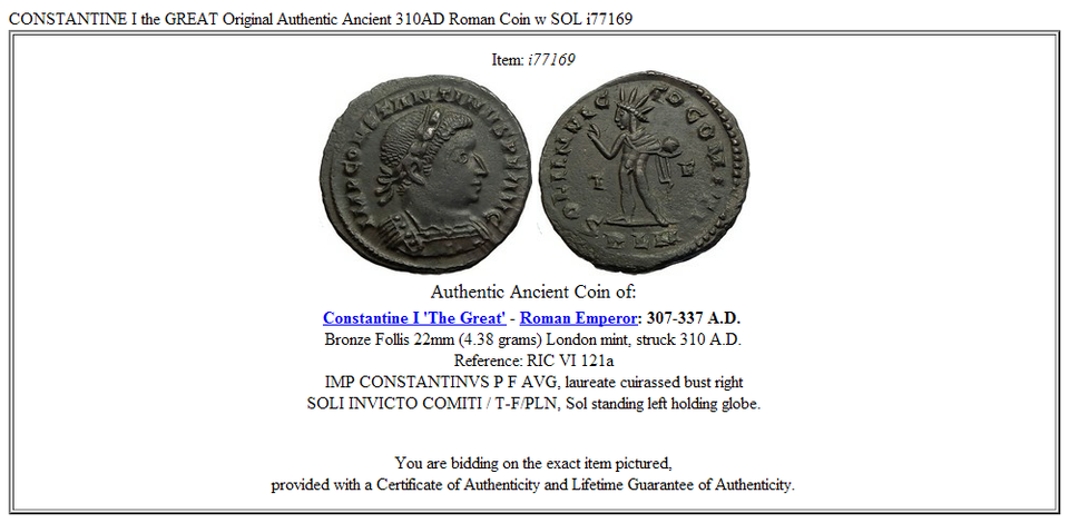 CONSTANTINE I the GREAT Original Authentic Ancient 310AD Roman Coin w ...