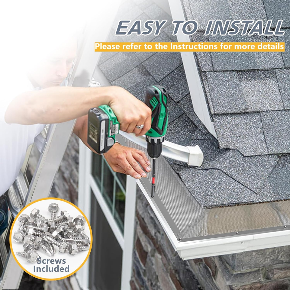 Stainless Steel Gutter Guard, 48Ft Gutter Cover, Micro-Mesh Leaf Gutter ...