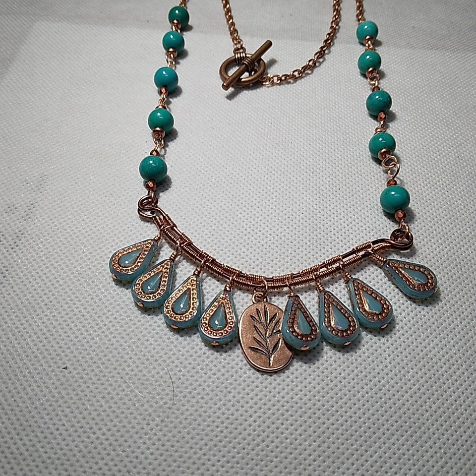 Artisan Made Turquoise Color And Copper 23 Inch Necklace With Toggle ...