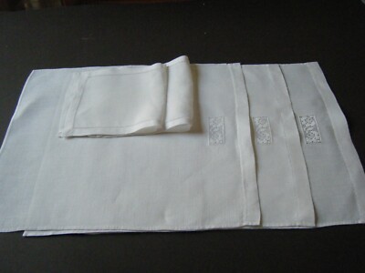 Antique 3 placemat 2 tiny napkins with Buratto lace on 3 placentas ...