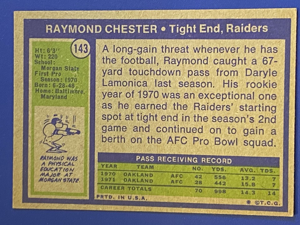 🏈 1972 Topps Football Base Card Rookie #143 Raymond CHESTER- Nice! 🏈 | eBay