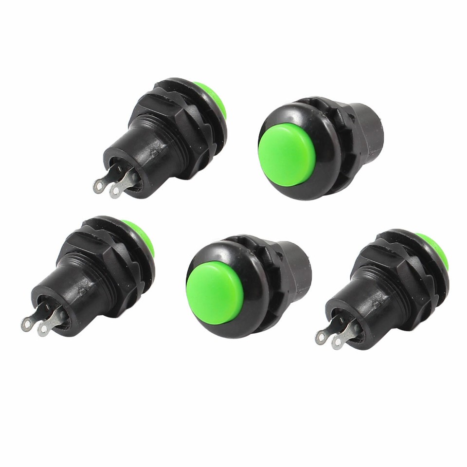 SPST Green Momentary Push Button Switch AC 125V 1A 2 Terminals 5-Piece ...