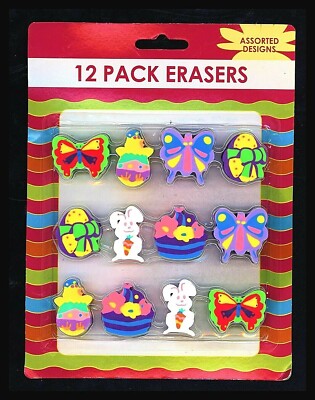 "Assorted Color Designed Erasers" Kids 12 Pack! Butterflies! Flowers ...