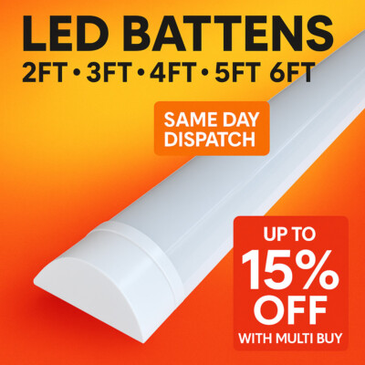 LED Batten Light Ceiling Tube Fluorescent 6500K Daylight 5FT 6FT Batten ...