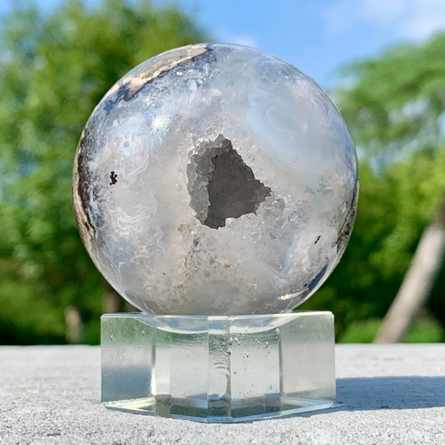 205G Natural White Morocco Geode Agate Crystal Quartz Ball Healing ...