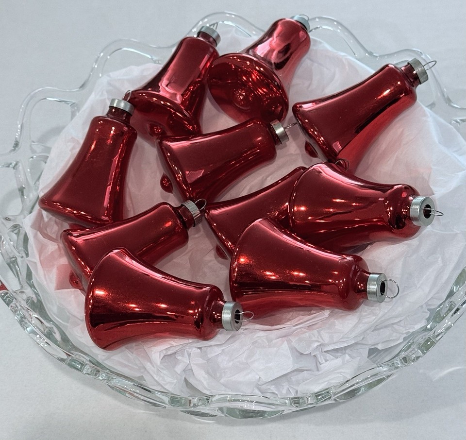 Lot Of 10 Vintage Red Bell Mercury Glass Christmas Ornaments - 3" | eBay
