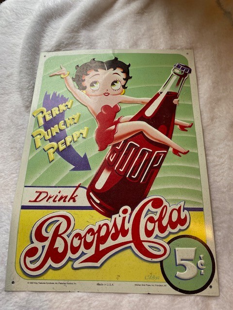 BETTY BOOP - Boopsi Cola Tin Sign VINTAGE 1992--9 1/2 X 13" GOOD ...