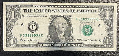 Rare One Dollar Bill #33899999 2017 Series | eBay