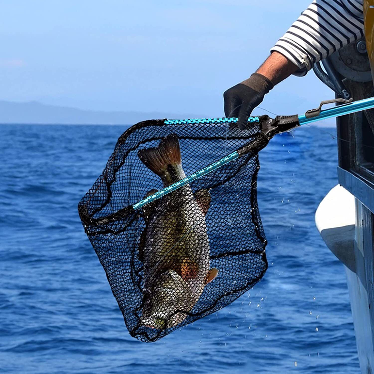 Fishing Net Landing Mesh Fish Catch Tool Telescopic Pole Folding Handle ...