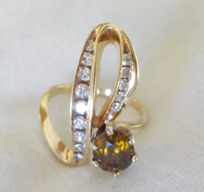 Estate 14K Yellow Gold Freeform Sphene Diamond Ring - 5.92 gms, Sz 6, 1 ...