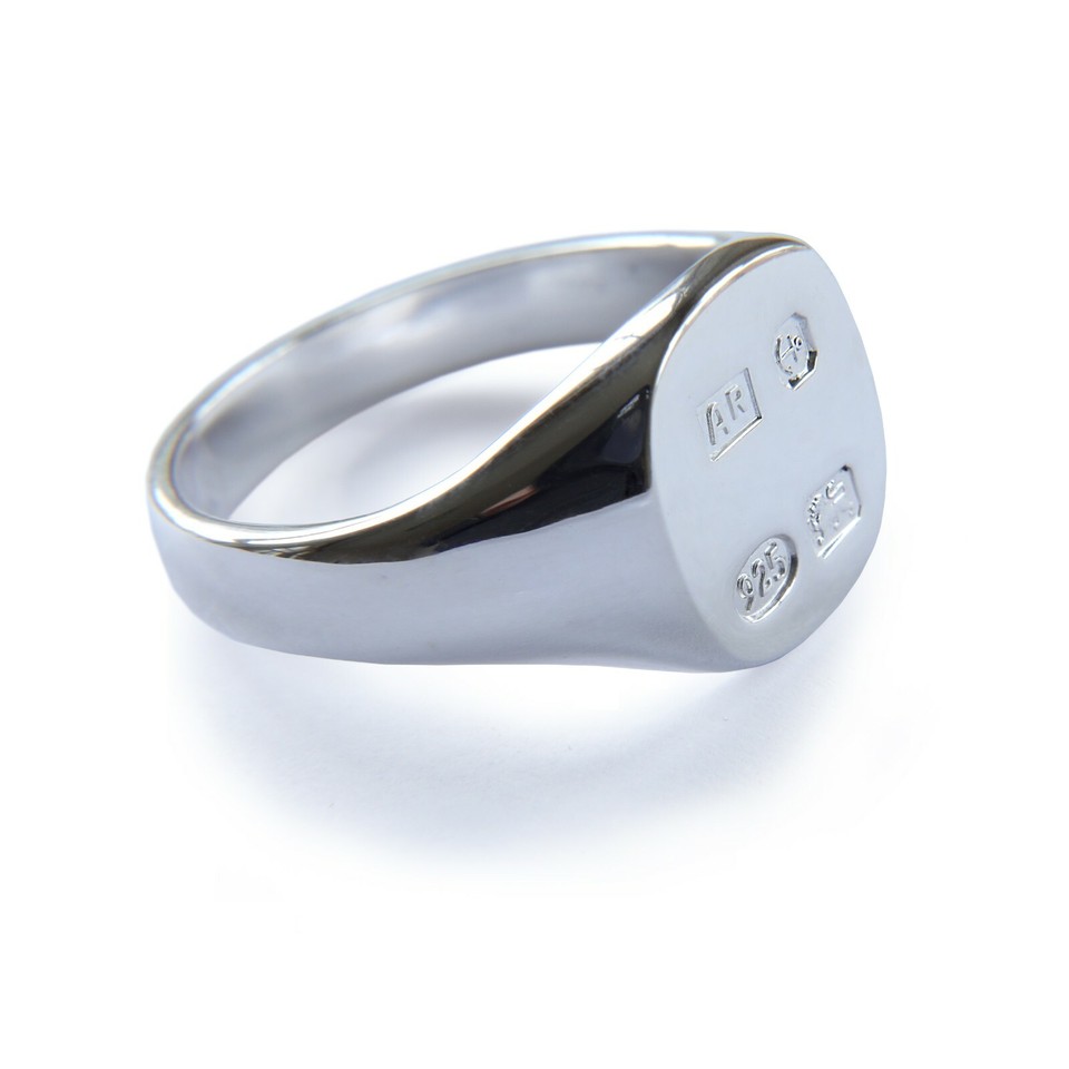 Cushion Signet Ring 925 Solid Silver Feature Hallmarked 14x13mm UK Made ...
