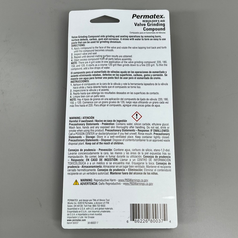 PERMATEX 2-PACK! Valve Grinding Compound Non-Hardening Compound 80037 ...