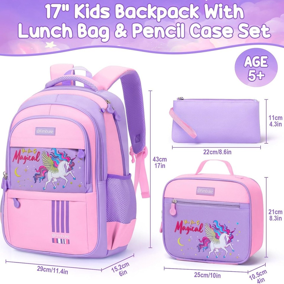 Fimibuke Kids Backpack for School Girls - 3 PCS Waterproof Teen A6 ...