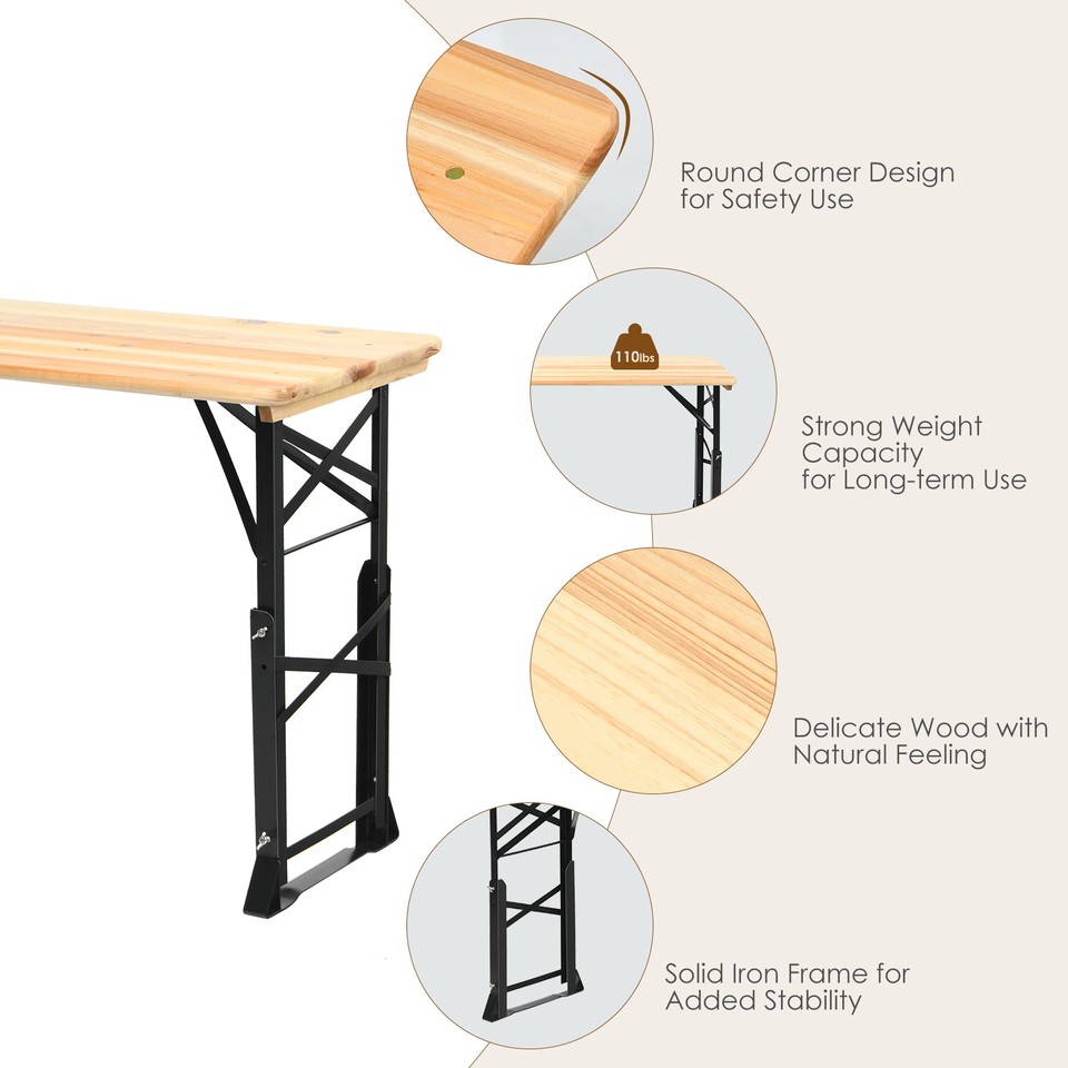 Costway 5.5 Ft Outdoor Folding Wood Picnic Table Height Adjustable ...