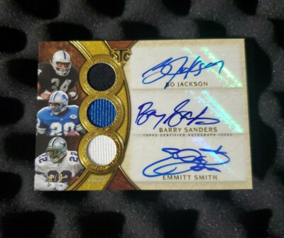 Emmitt smith auto Barry sanders autograph Bo jackson auto jersey triple ...