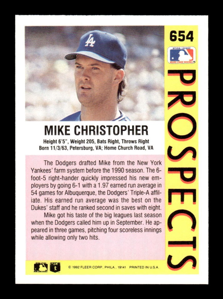 1992 Fleer Mike Christopher #654 RC | eBay