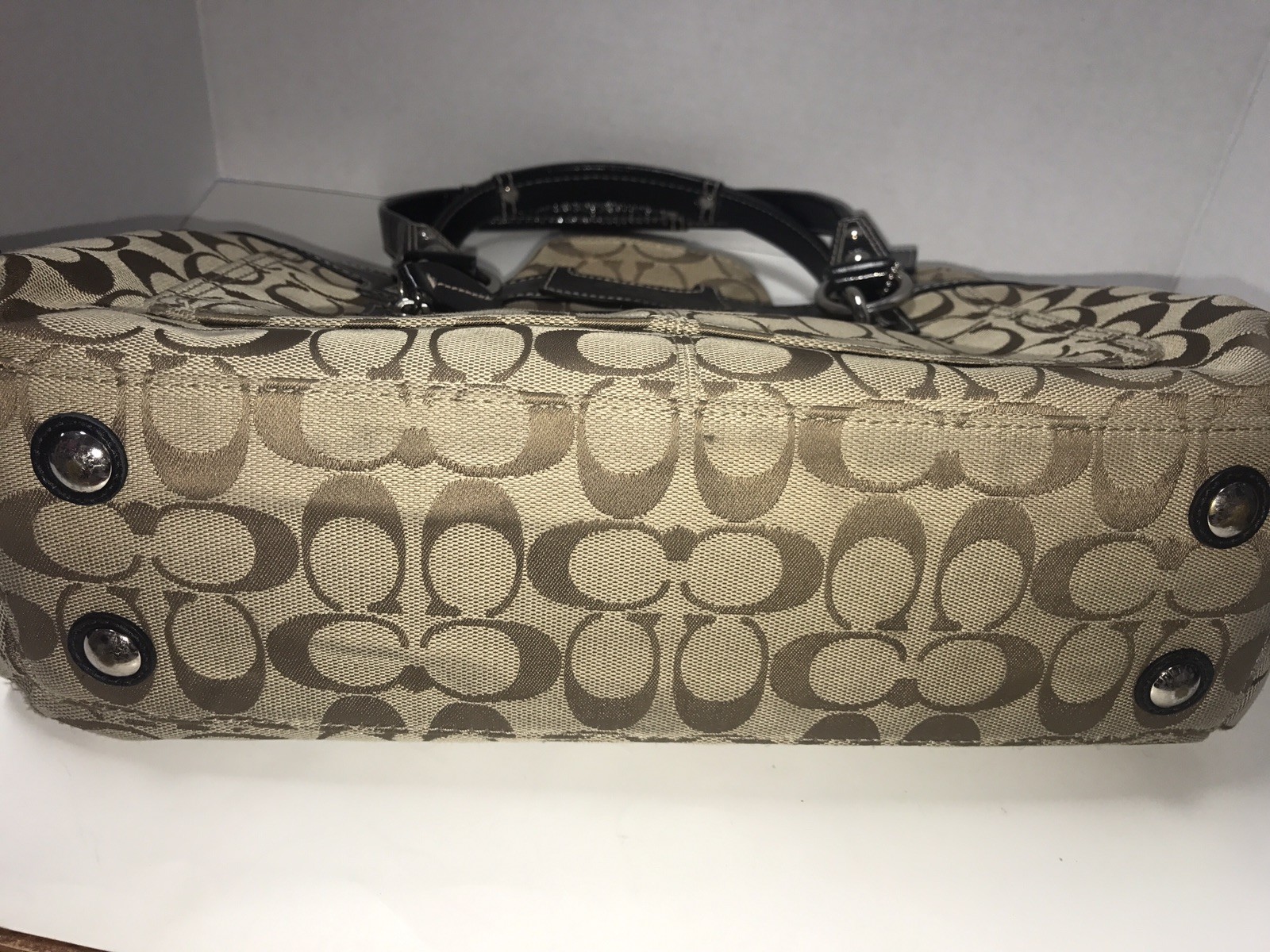 Coach Black patent leather and Beige Canvas Signature Tote shoulder Bag ...